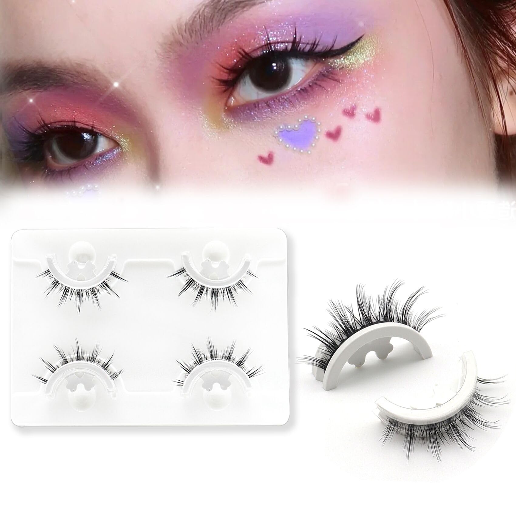 Veleasha Self Adhesive Eyelashes Manga Lashes Natural Look Spiky False ...