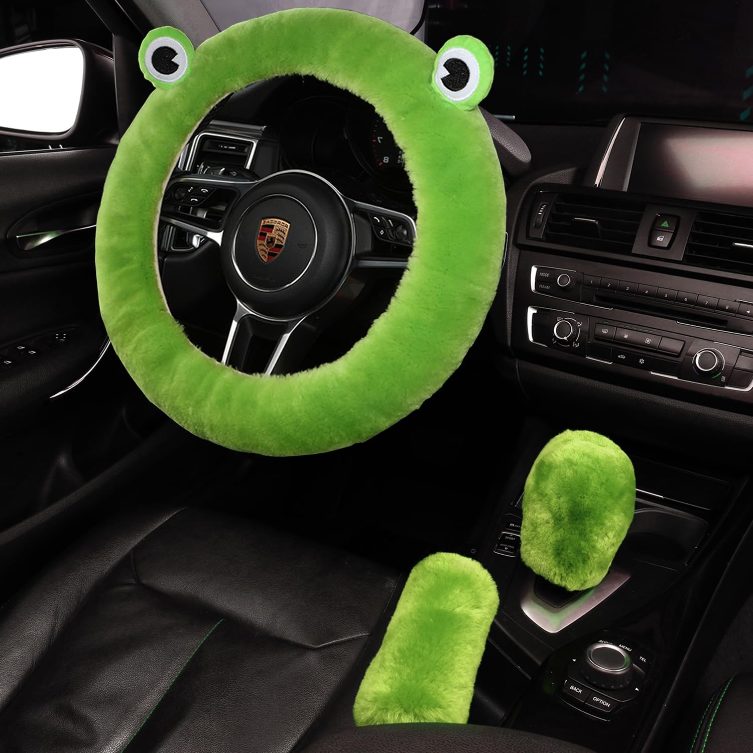 Amazon.com: U&M 3 Pcs Set Fluffy Genuine Sheepskin Car Steering Wheel ...