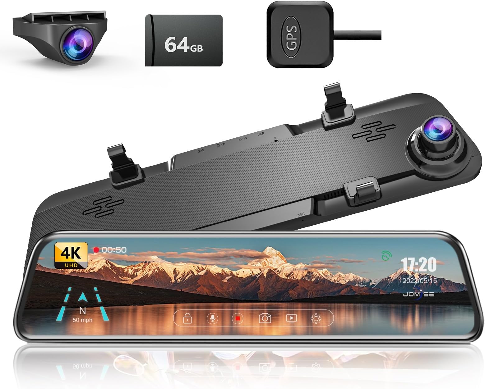 JOMISE 4K 12" Rear View Mirror Camera, Mirror Dash Cam Front and Rear ...