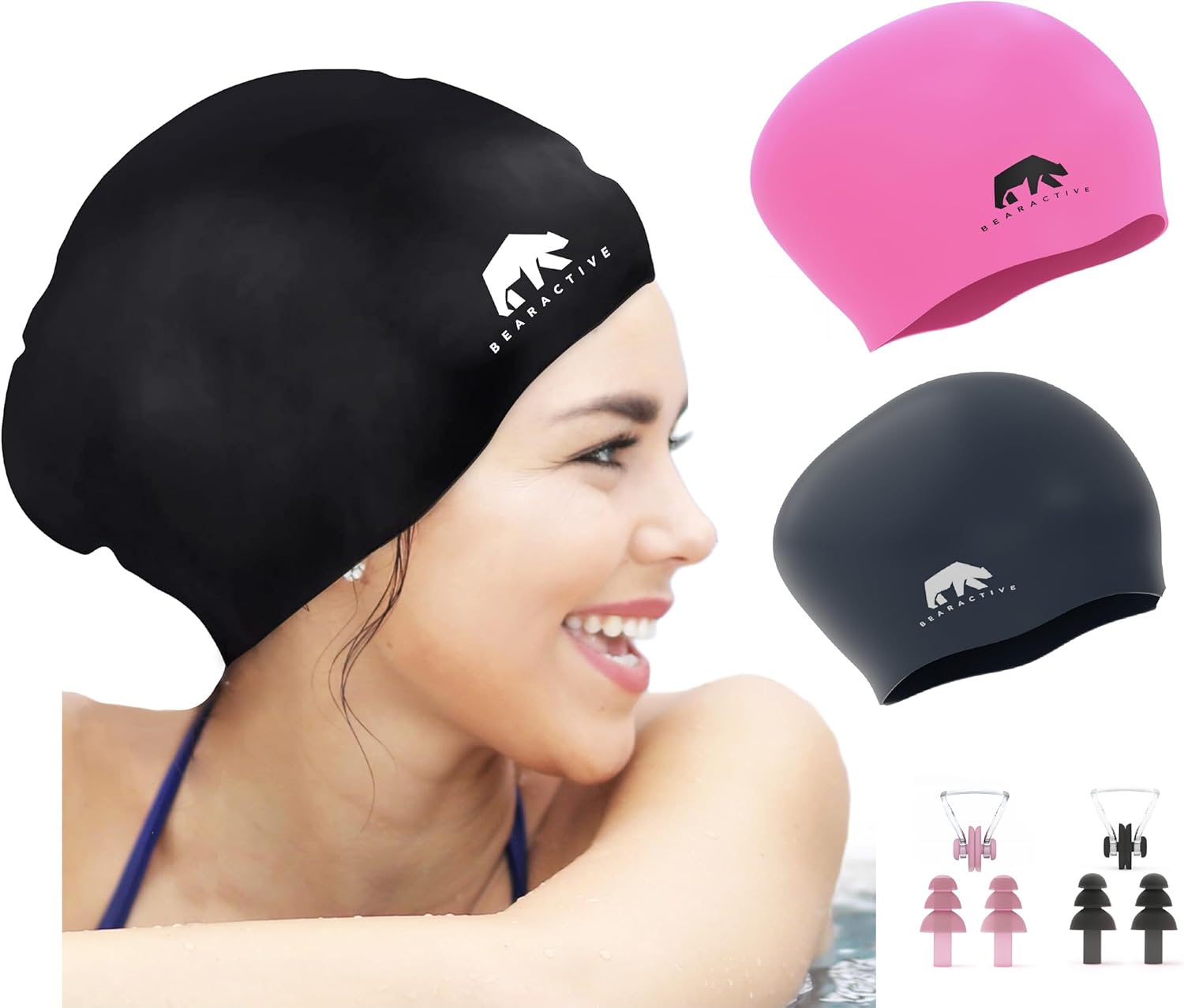 Bearactive Silicone Swim Cap for Long Hair, Braids, Dreadlocks, Curly ...