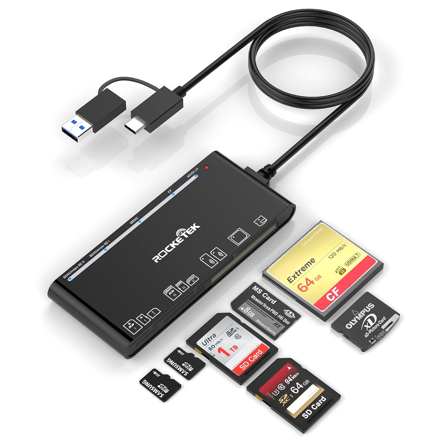 USB C USB3.0 Memory Card Reader, 7 in 2 SD/XD/TF/CF/Micro SD/MS Memory ...