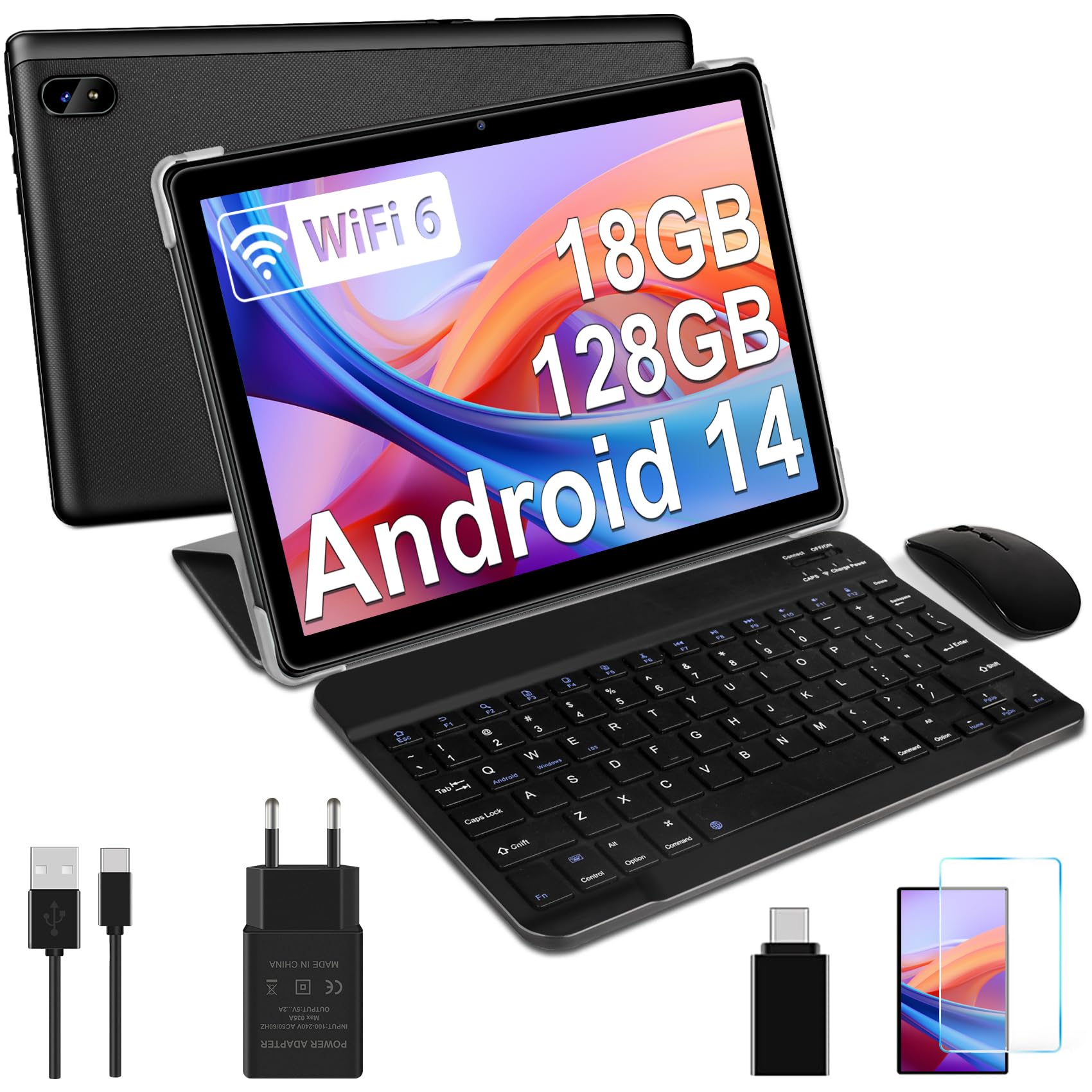 Tablette Android 14 avec 5G Wi-Fi 6, 18 Go RAM + 128 Go ROM(1 To ...