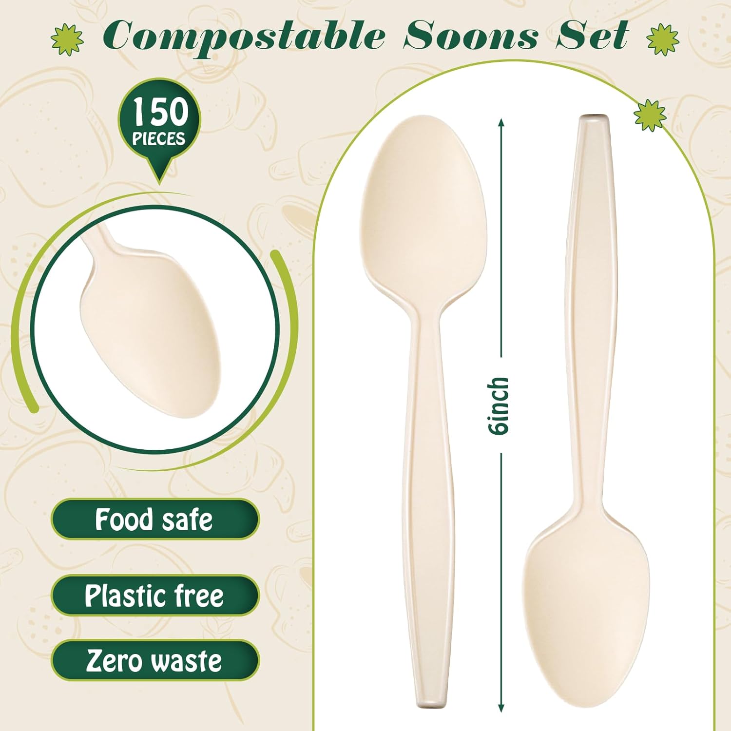 Zhehao 150 cucharas compostables de 6 pulgadas, cucharas desechables ...