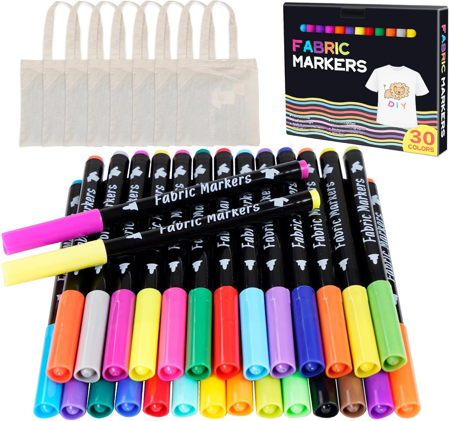 Amazon.com : ABSOFINE 30 Fabric Markers Pens Set, 30 Colors Art Markers ...