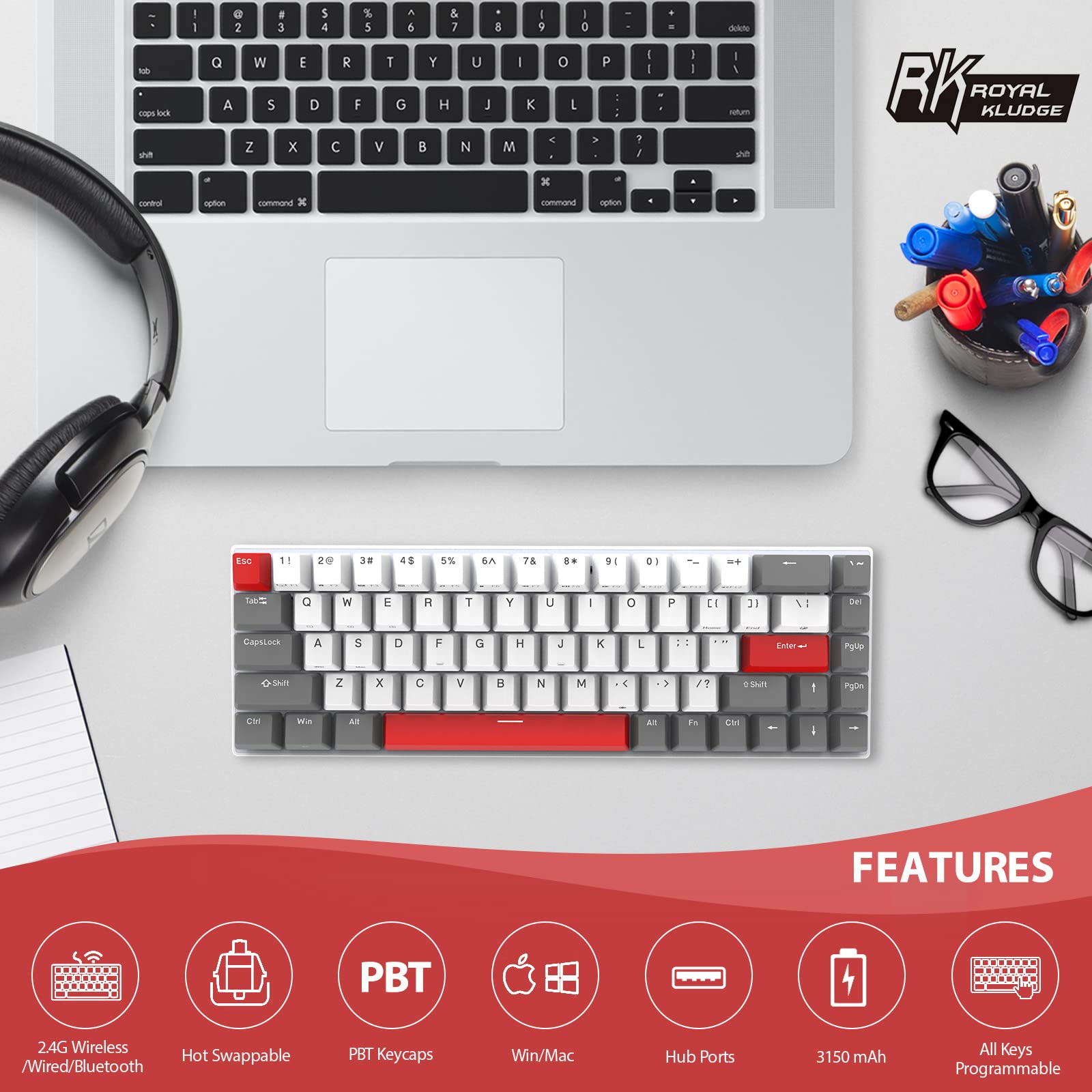 RK ROYAL KLUDGE RK G68 65% Wireless Mechanical Keyboard, Bluetooth5.1/2 ...
