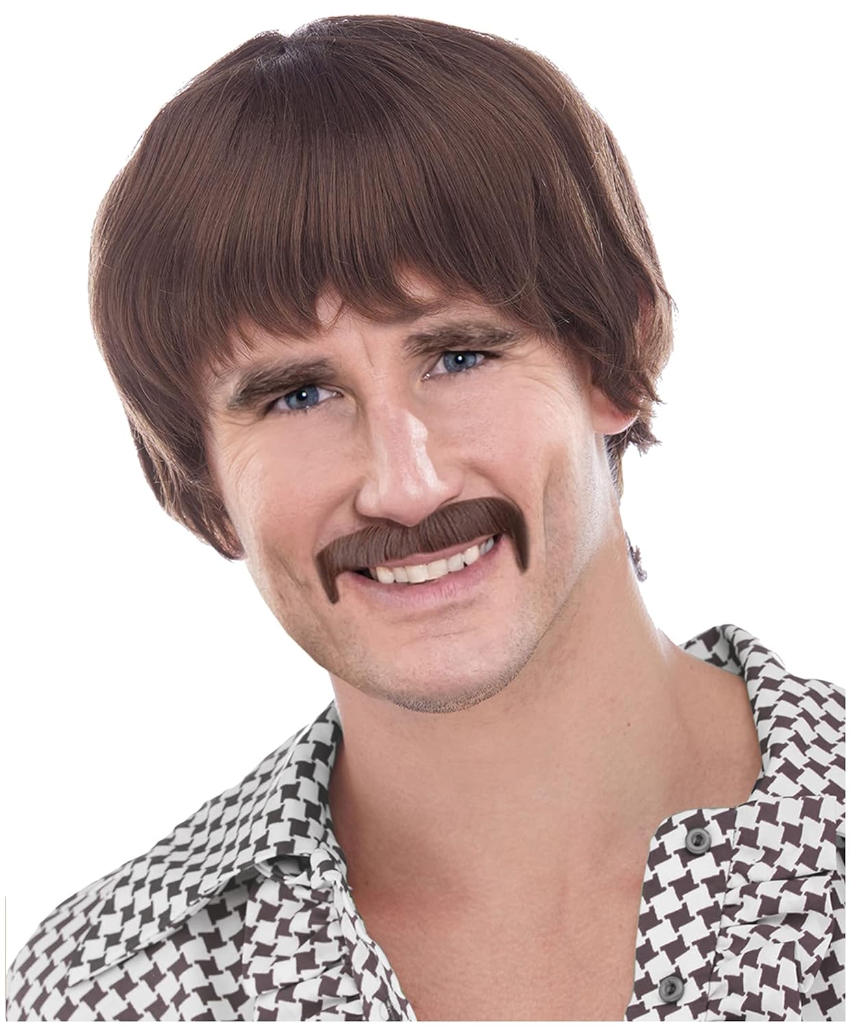 Amazon.com: Brown 60's Hippie Sonny Wig and Mustache Costume Set For ...
