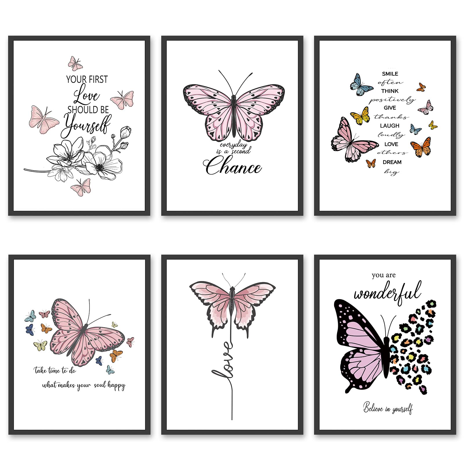Inspirational Butterfly Canvas Wall Art Picture Pink Black Motivational ...