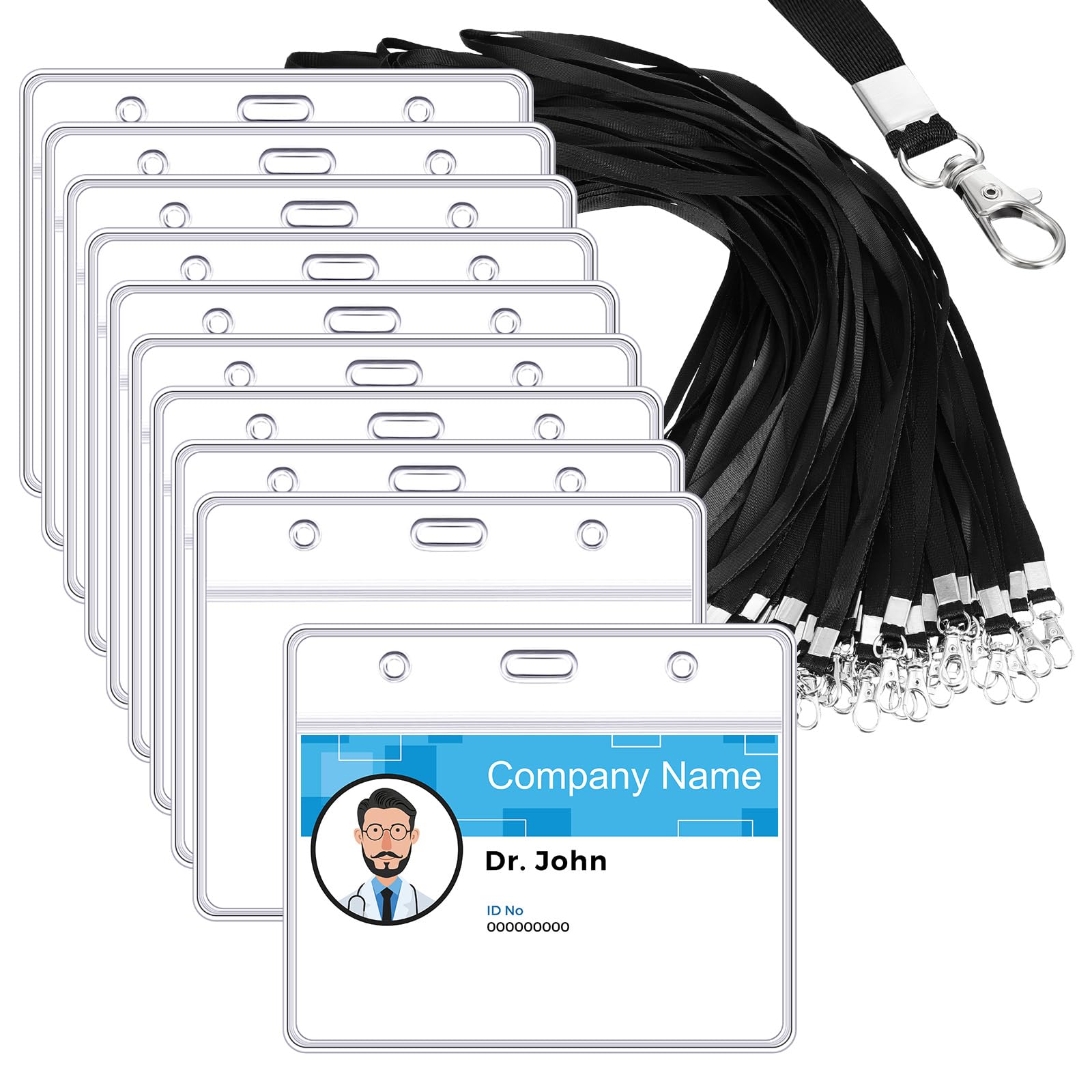 E&EY 50 Sets Clear Plastic Name tag Holder with Lanyard, Flat lanyards ...