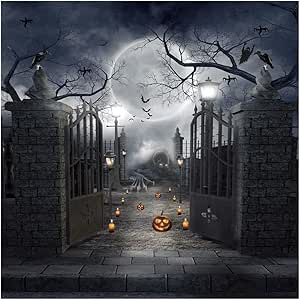 Amazon.com : LYSMZT Halloween Scene Setter - Spooky Graveyard Backdrop ...