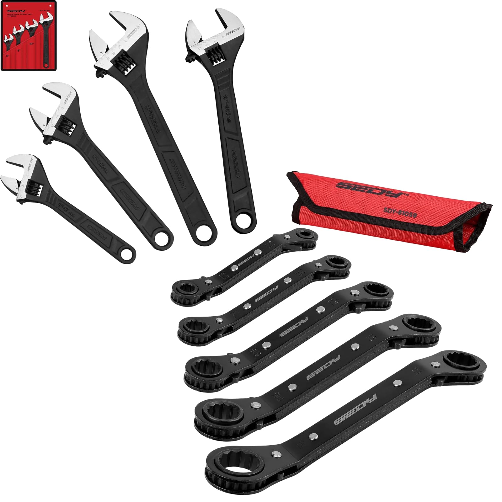 4-Piece Adjustable Wrench Set Wrenches Sets & 5-Piece Ratchet Box ...
