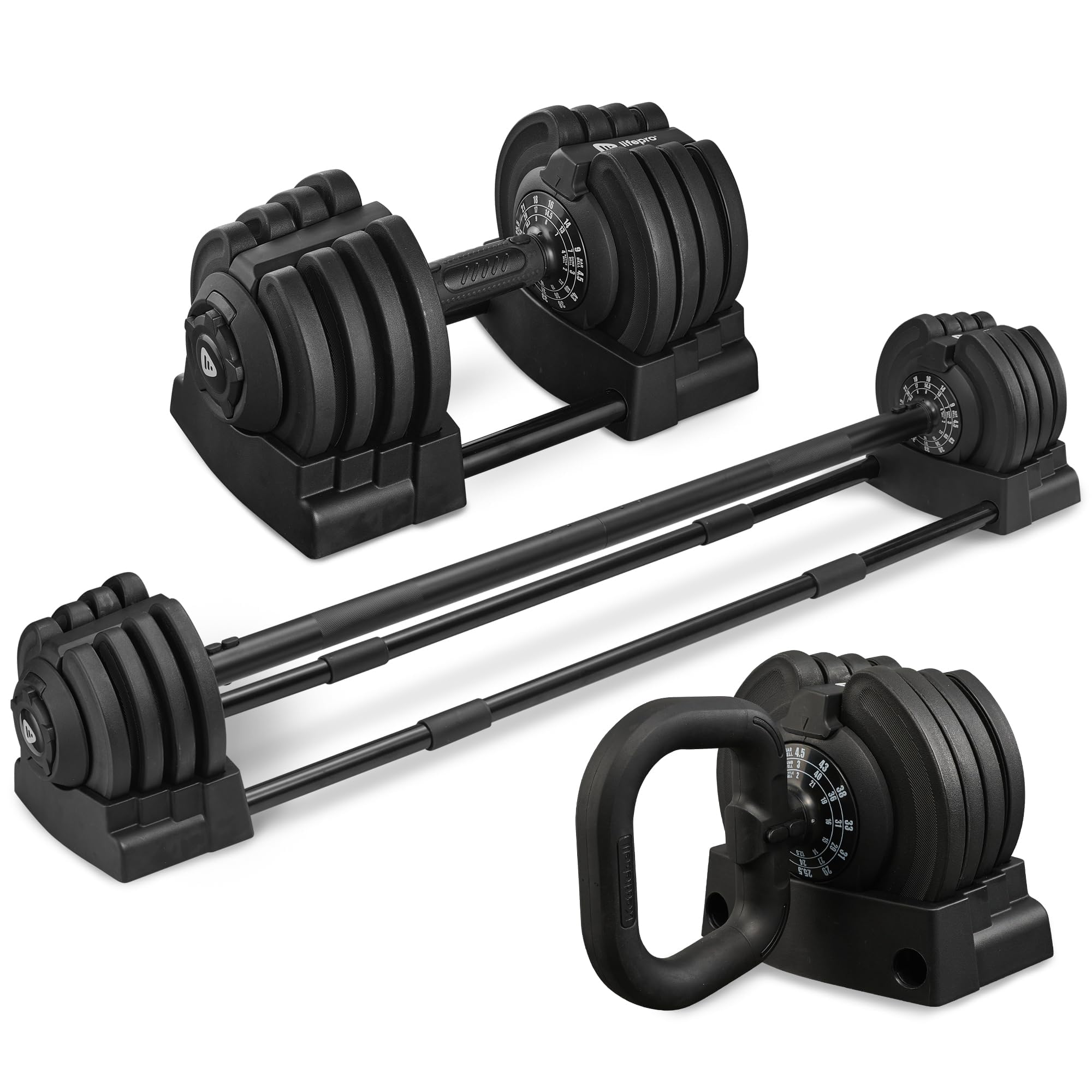 Buy LifeProAdjustable Dumbbells - 15Lb 25Lb 45Lb 55Lb 90Lb 6in1 ...