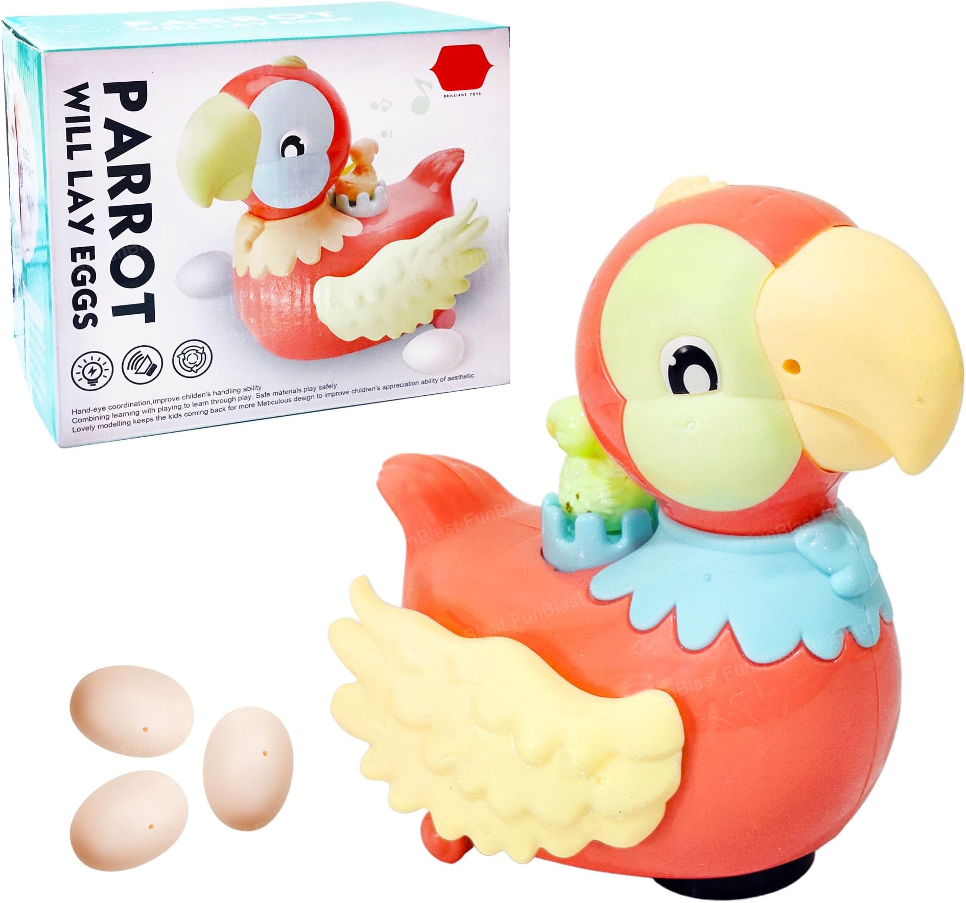 Buy FunBlast Parrot Laying Eggs Toy for Kids - 360 Degree Rotation B/O ...