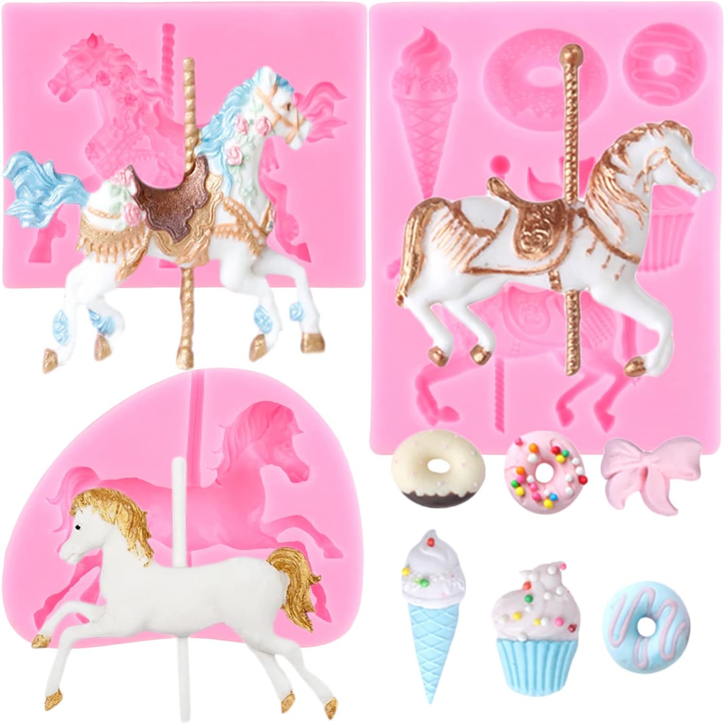 Amazon.com: Guratapa 3D Carousel Horse Silicone Molds for Fondant Candy ...