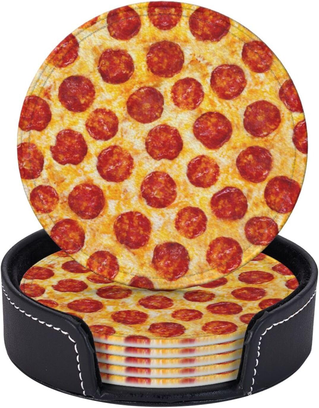Amazon.com: Realistic Pizza Food Coasters for Drinks Round Leather ...