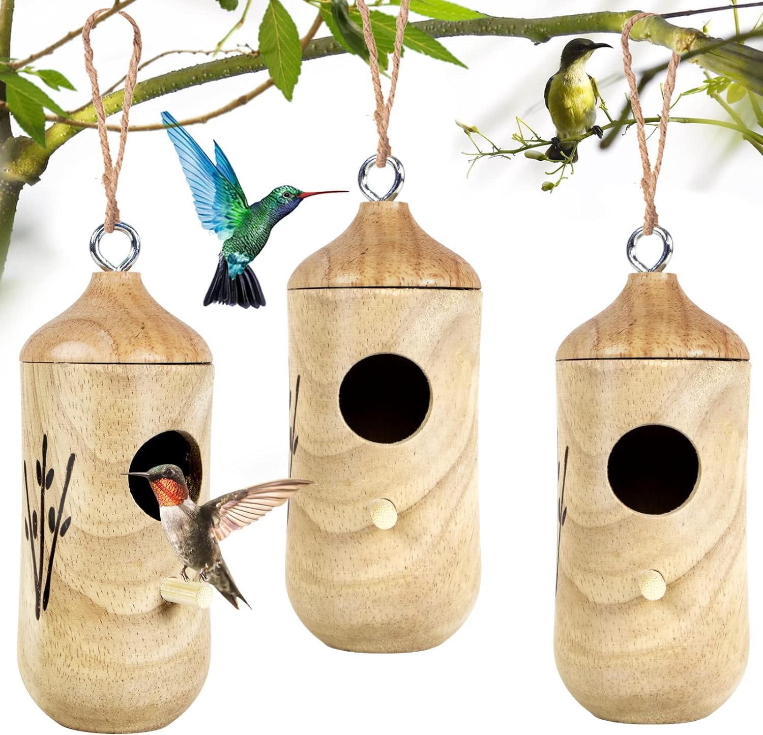 Hummingbird House,Wooden Humming Bird for Outside Hanging Nest 3 Packs ...