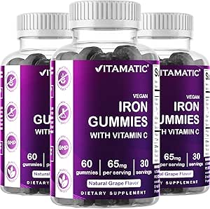 Vitamatic Iron 65 mg Gummies Supplement for Women & Men - 60 Vegan Gummies - Great Tasting Iron ...