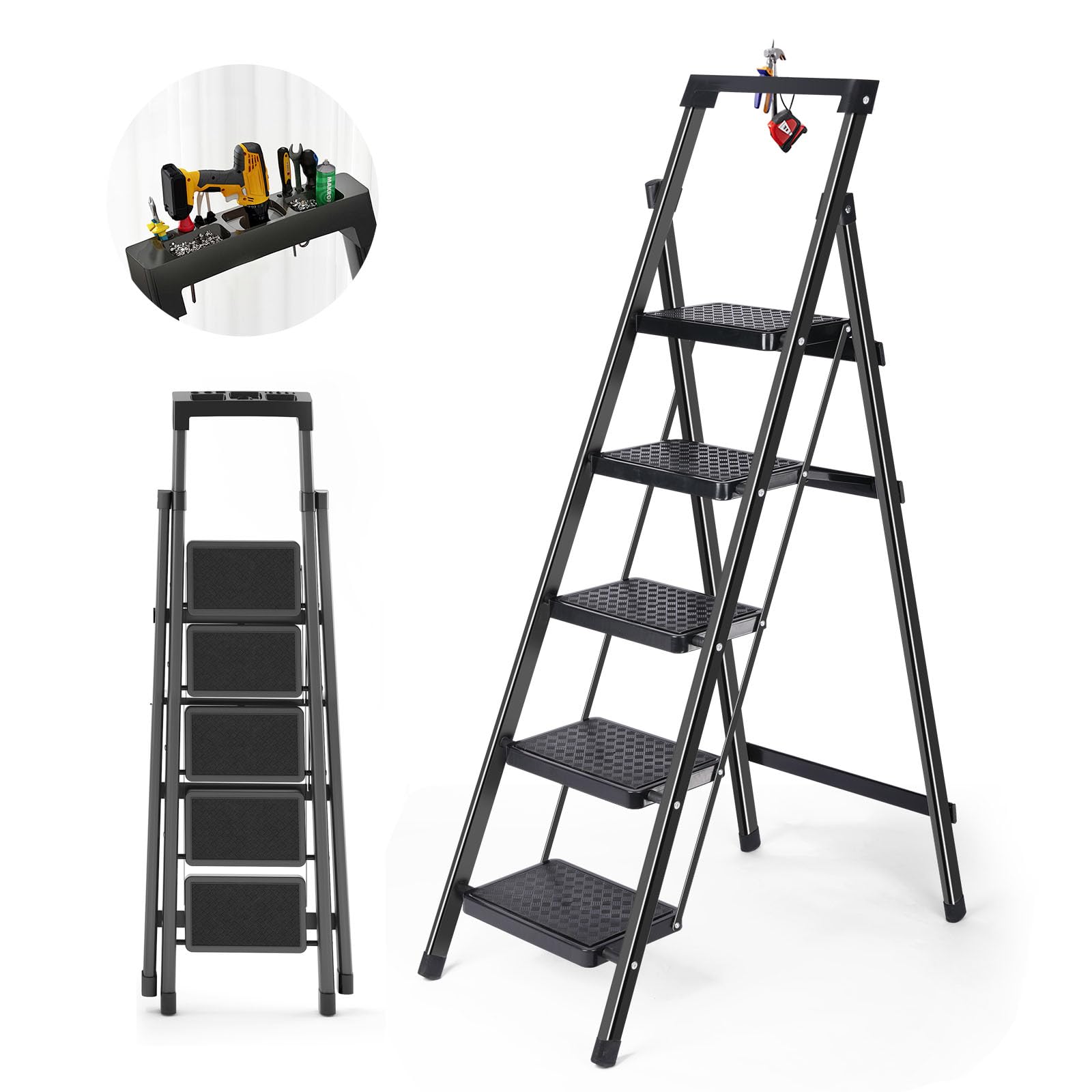 Step Ladder, Folding Step Stool, Heavy-Duty Step Ladder Stool with ...