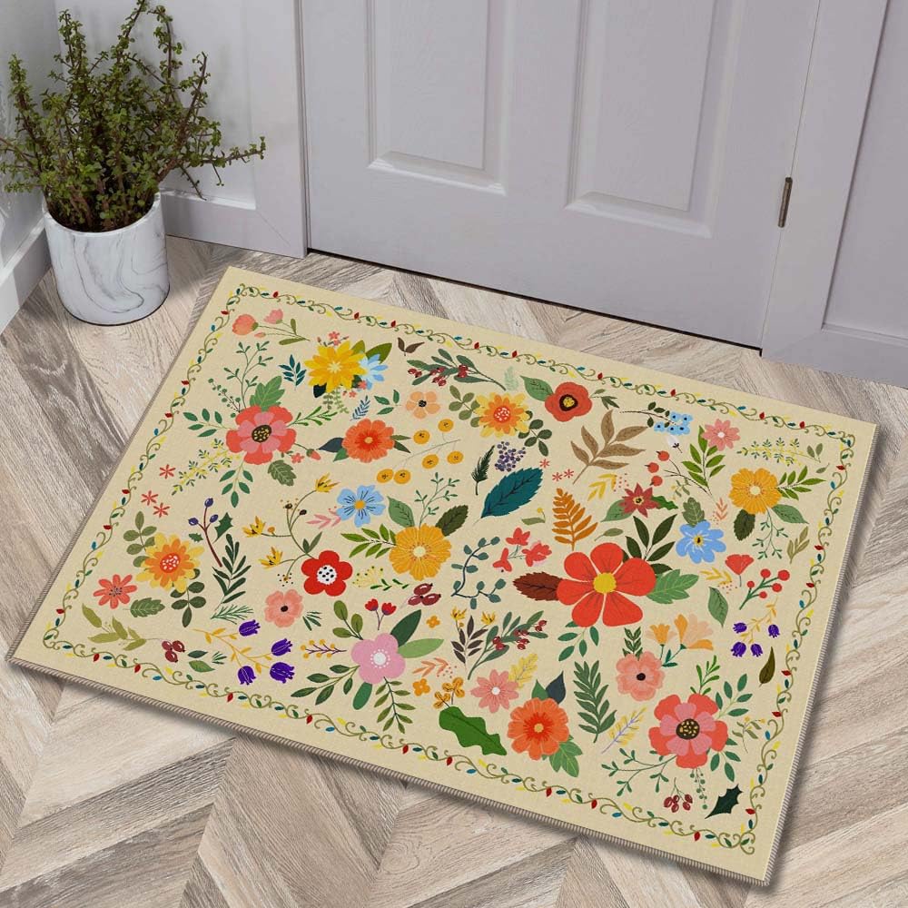 Amazon.com: Floral Entryway Rug 2x3 Washable Boho Flower Door Mat ...