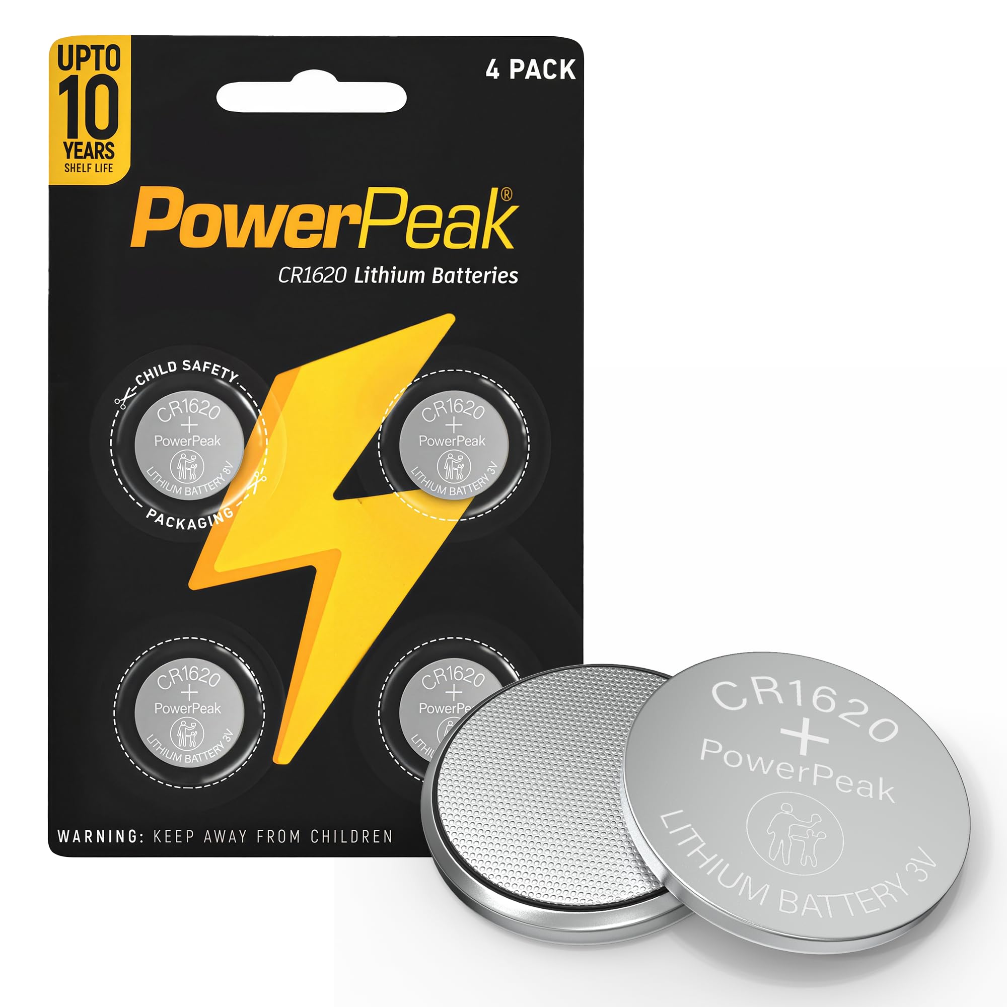 Power Peak CR1620 Battery - 3V Lithium Coin Cell Button Batteries ...