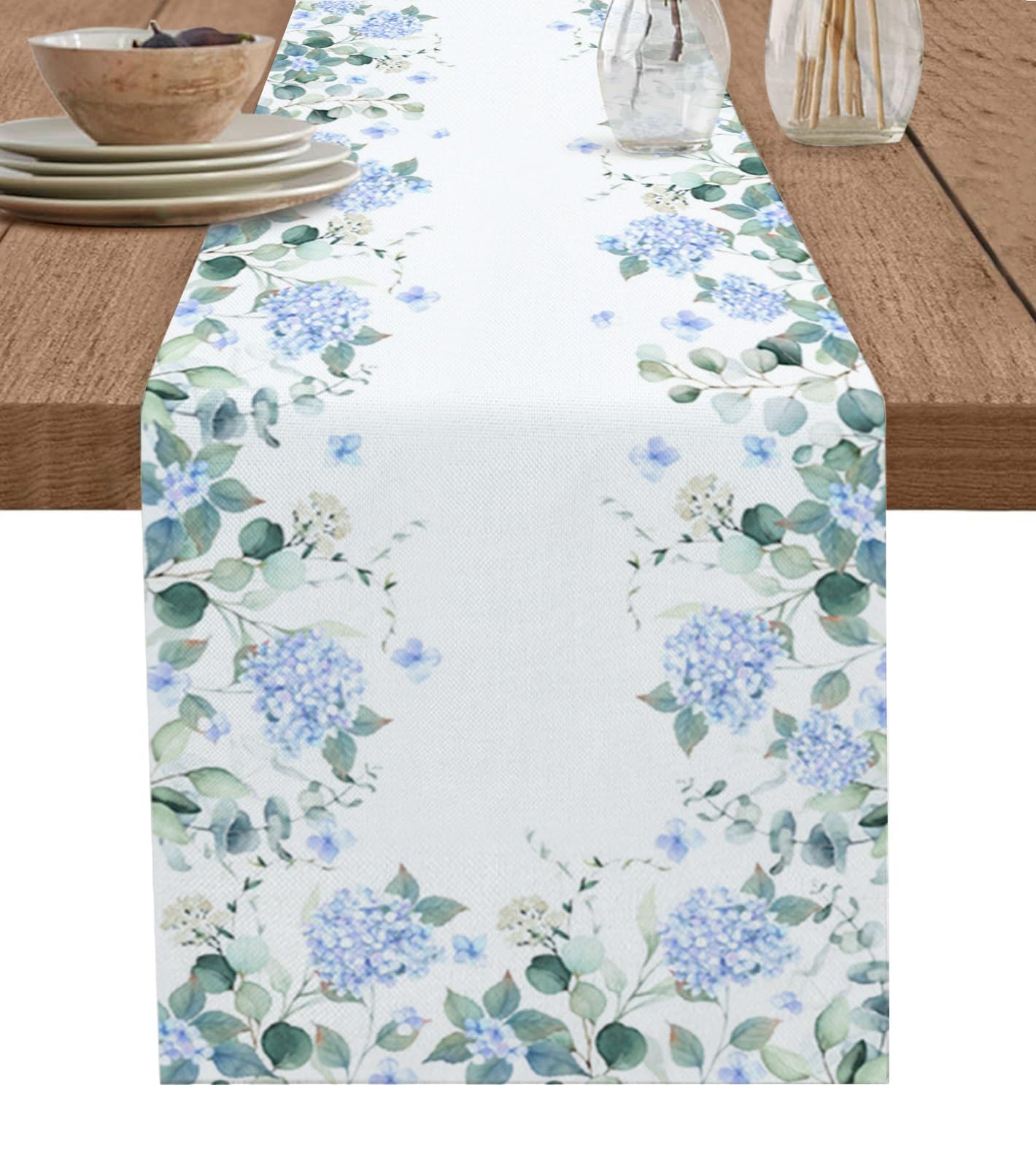 Amazon.com: Blue Hydrangea Table Runner 120 Inches Long for Dining ...