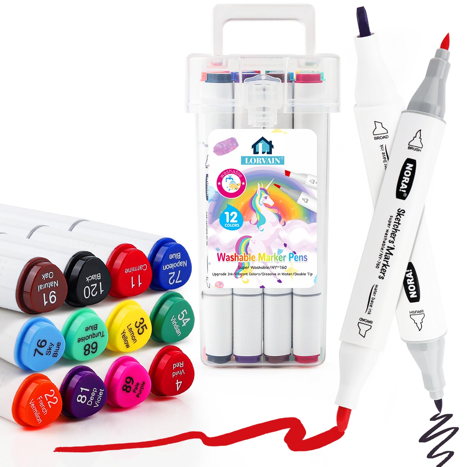 Amazon.com: Lorvain Super Washable Markers for kids, 12 Colors Dual Tip ...
