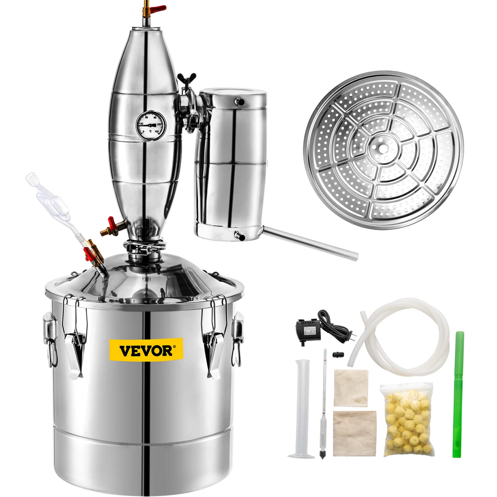 VEVOR Alcohol Still, 20L Water Alcohol Distiller, Wine Making Boiler ...