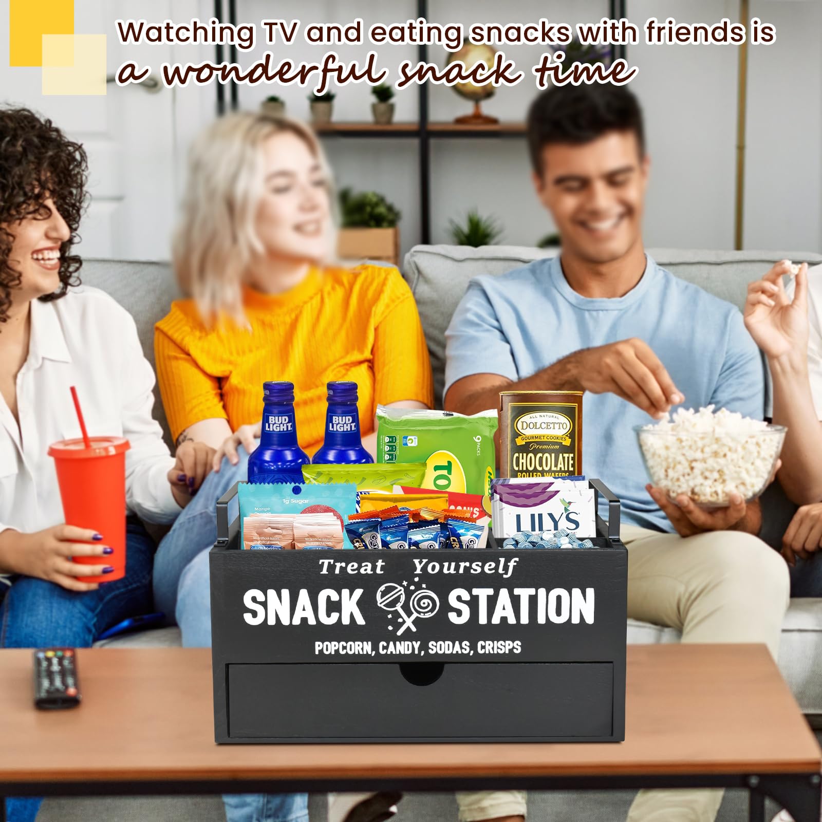 Snapklik.com : Snack Organizer For Countertop, Wood Snack Storage Bin ...