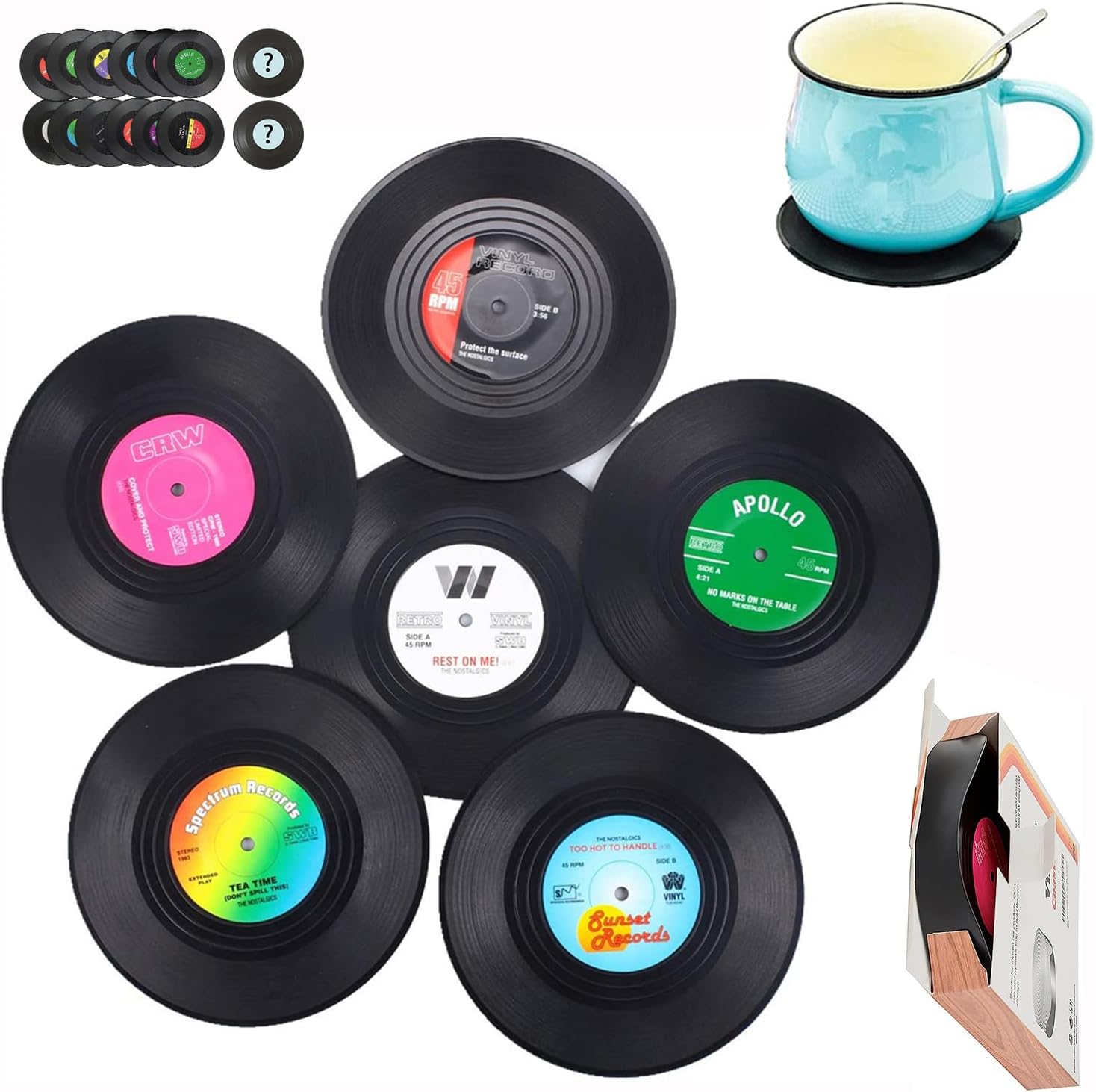 PUBUNUS Posavasos de Discos de Vinilo, Set de 6 Piezas, Diseño Retro de ...