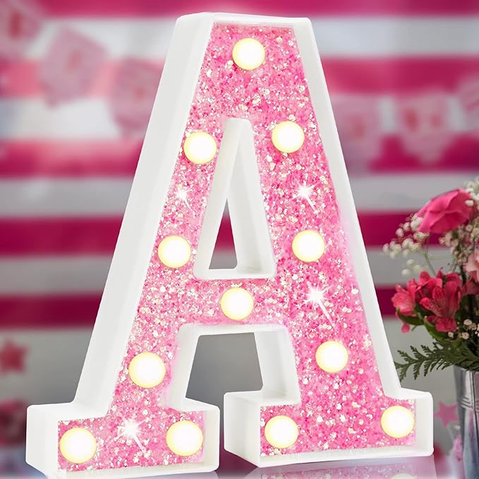 Amazon.com: Light Up Letters, Glitter Alphabet Letter Sign Pink LED ...