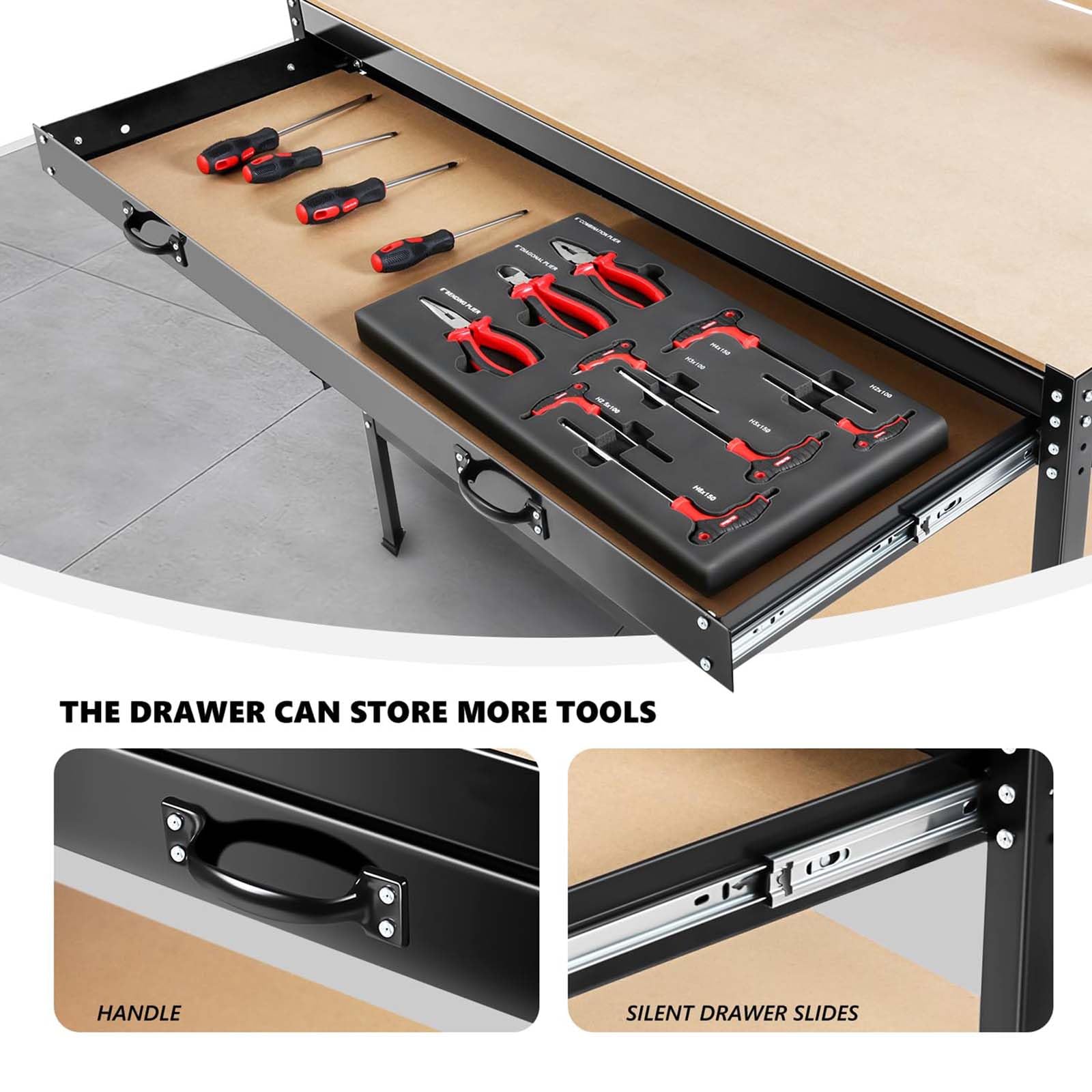 Workbench With Pegboard GOGEXX 63 In. Tools Cabinet Working Tables ...