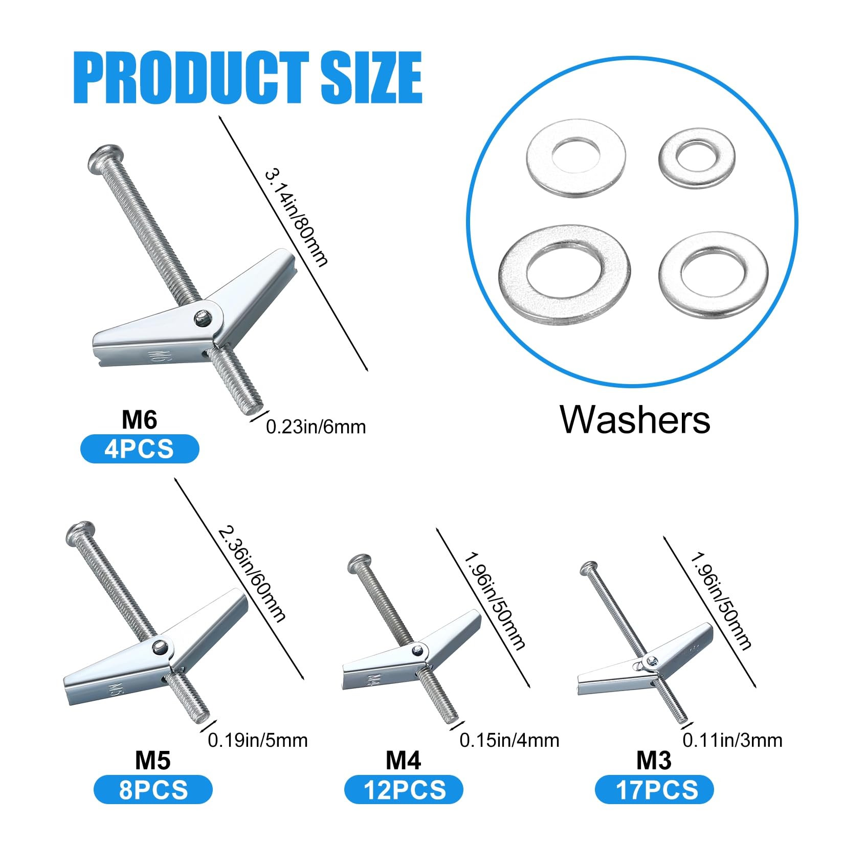 qxayxa 123 Pcs Plasterboard Fixings Screws Sets, Wing Spring Toggle ...