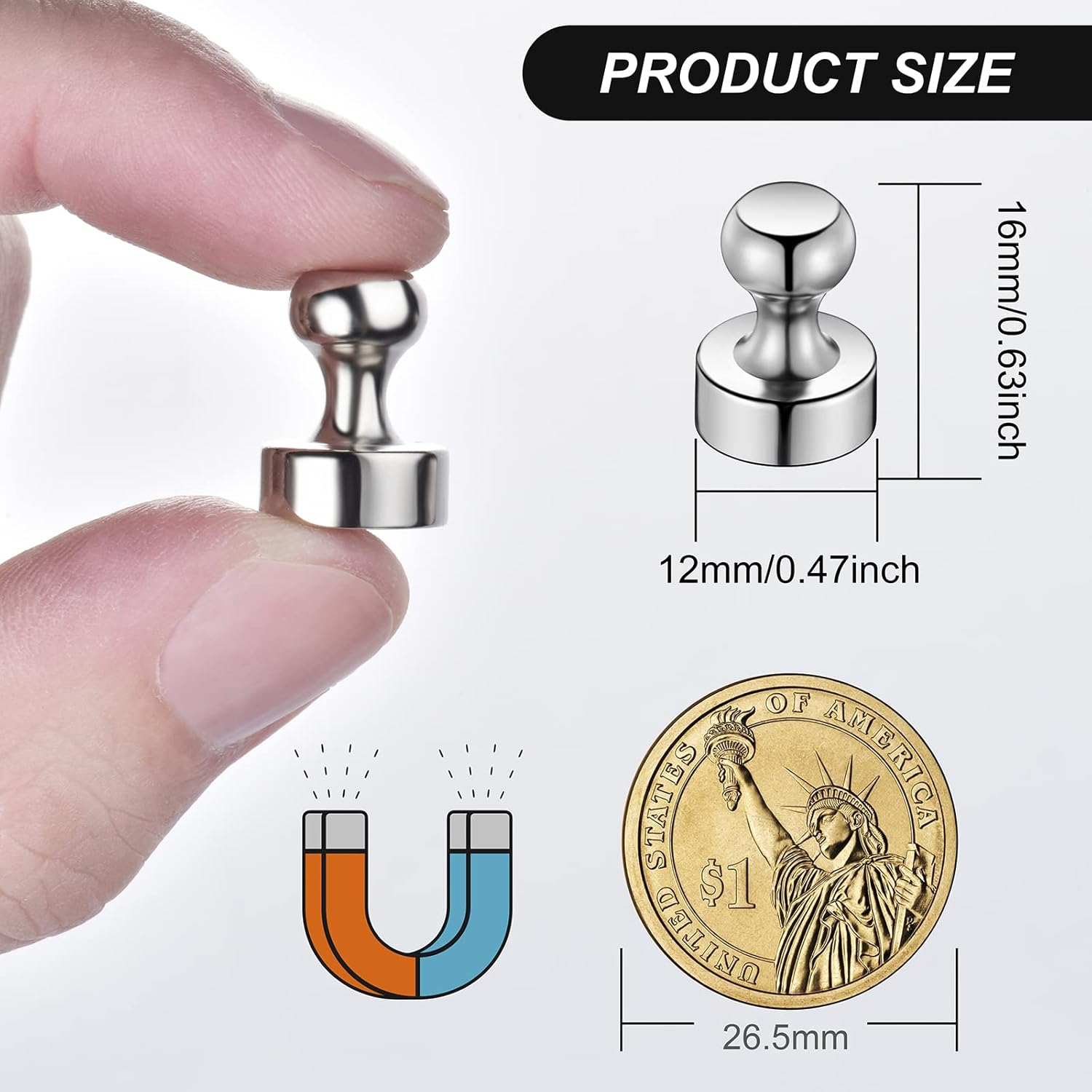 20 imanes metálicos, pasadores magnéticos plateados, imanes de ...