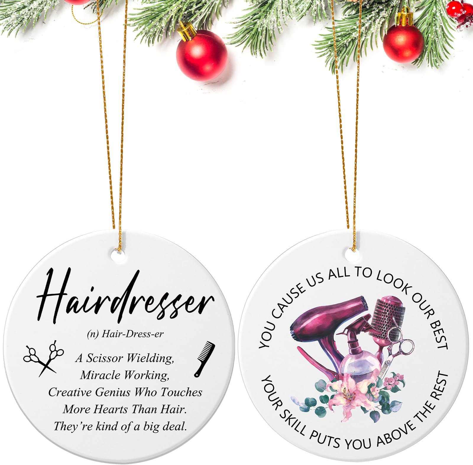 Amazon.com: Patelai Christmas Hairdresser Ornament Ceramic Hanging Hair ...