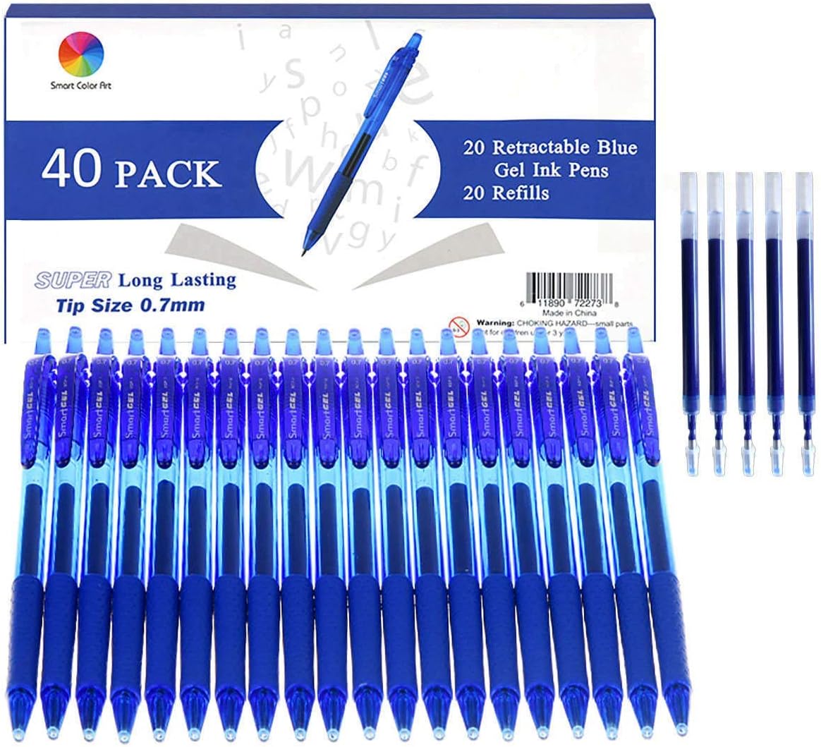 Amazon.com: Smart Color Art 40 Pack Blue Gel Pens, Retractable Medium ...