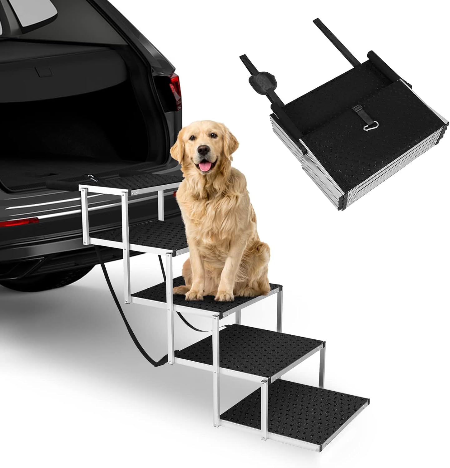 Folding Dog Ramp with Non-Slip Surface and 5-Step Design, Supports ...
