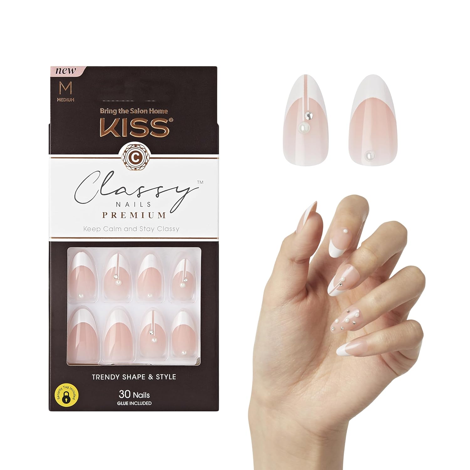 Amazon.com: KISS Classy Nails Premium, Press-On Nails, Nail glue included, 'Highlights', French ...