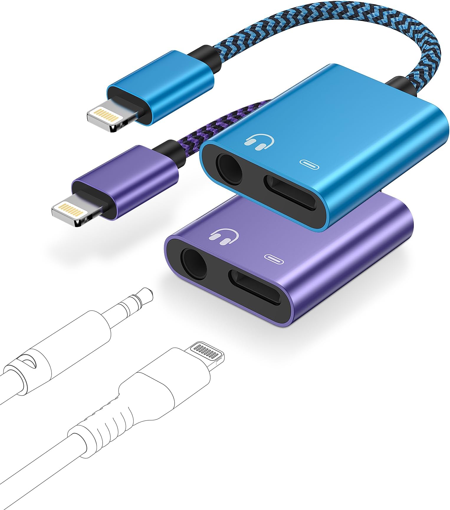 Amazon.com: iPhone Aux Adapter, 2 in 1 Dual Lightning to 3.5mm Audio ...