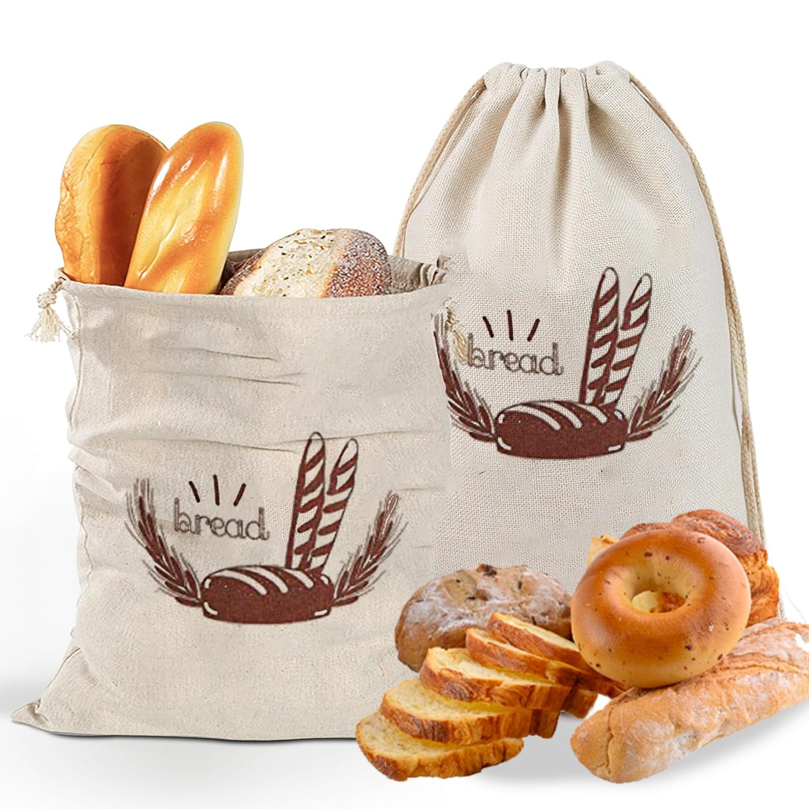 2Pcs Cotton Bread Storage Bag, Large Organic Linen Cotton Bread Bag ...
