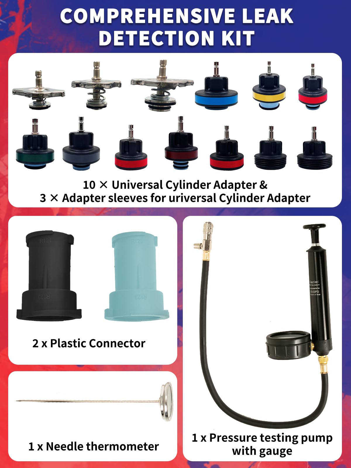Snapklik.com : Radiator Coolant Pressure Tester Kit 18pc Automotive ...