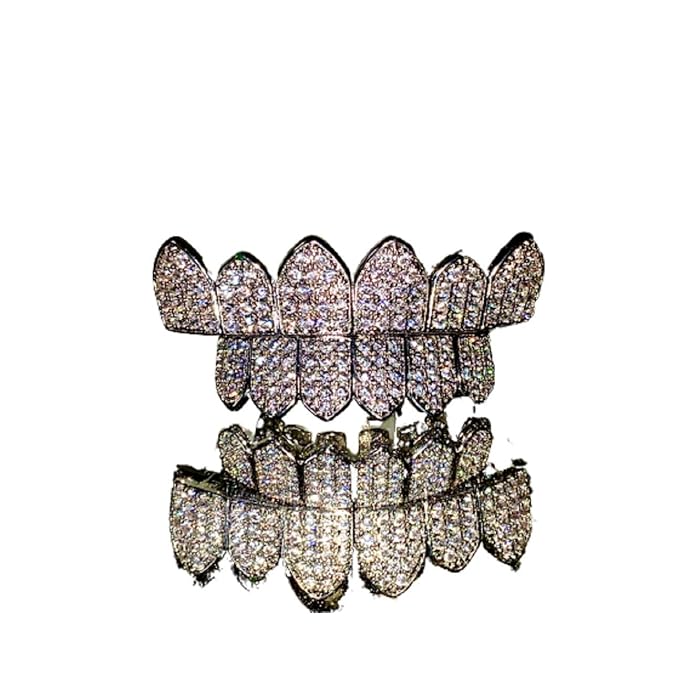 Buy 14k Iced Joker White Gold Grillz Finish for Mouth Top Bottom Hip ...