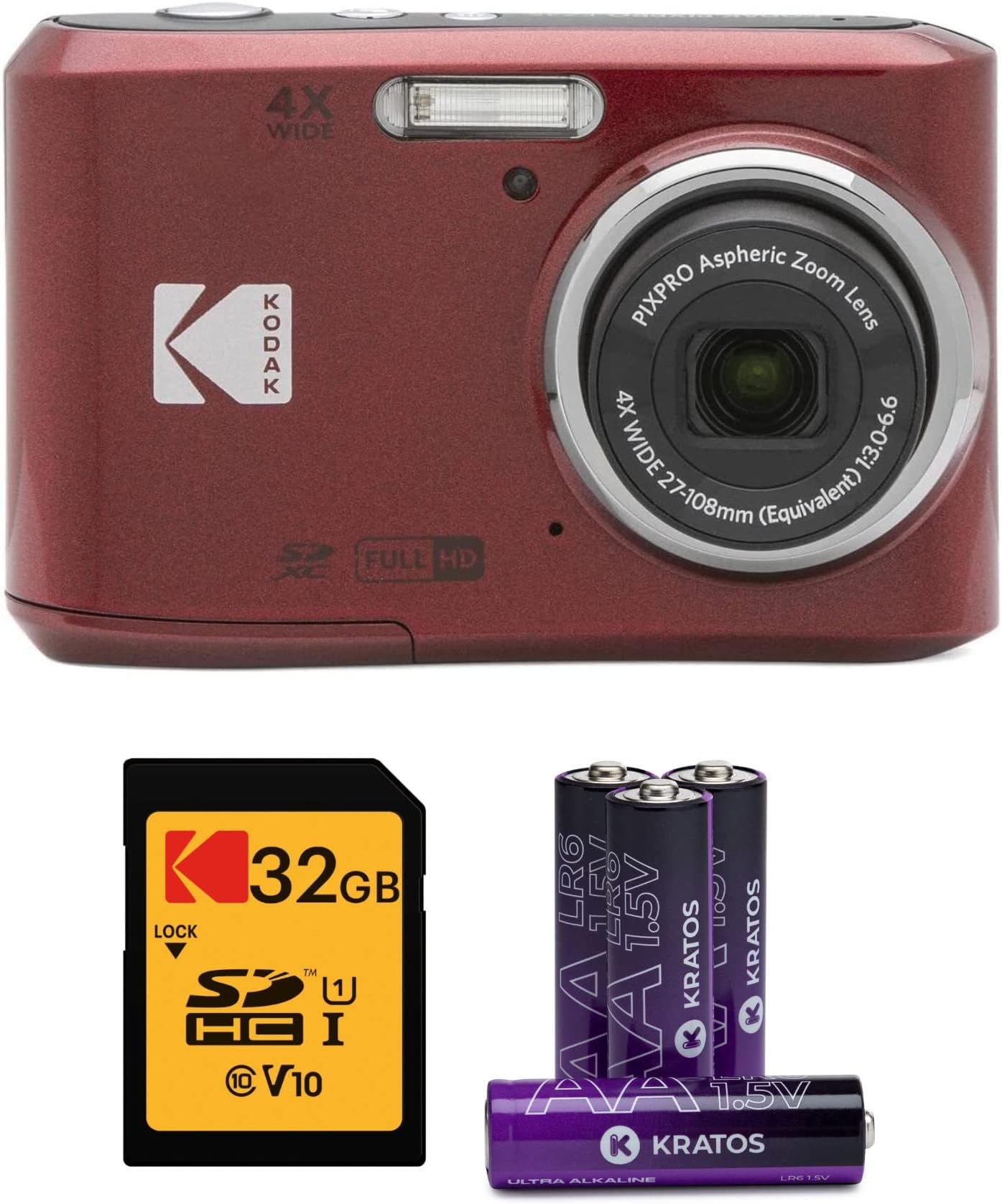 Amazon.com : Kodak PIXPRO FZ45 Friendly Zoom 16MP Full HD Digital Camera, Red, Bundle with 32GB ...