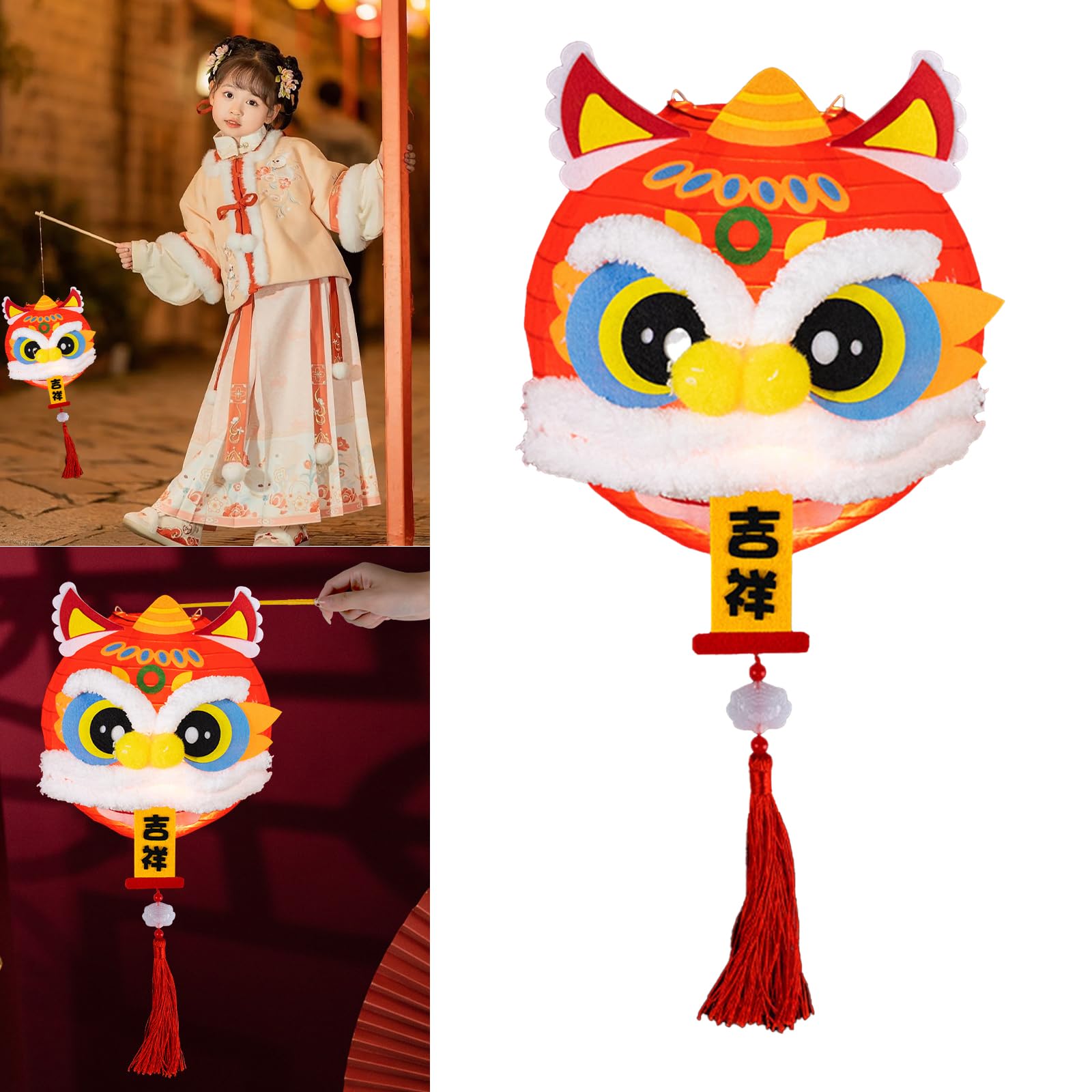 Chinese Dance Lion Lantern, Spring Festival Handmade DIY Material Pack ...