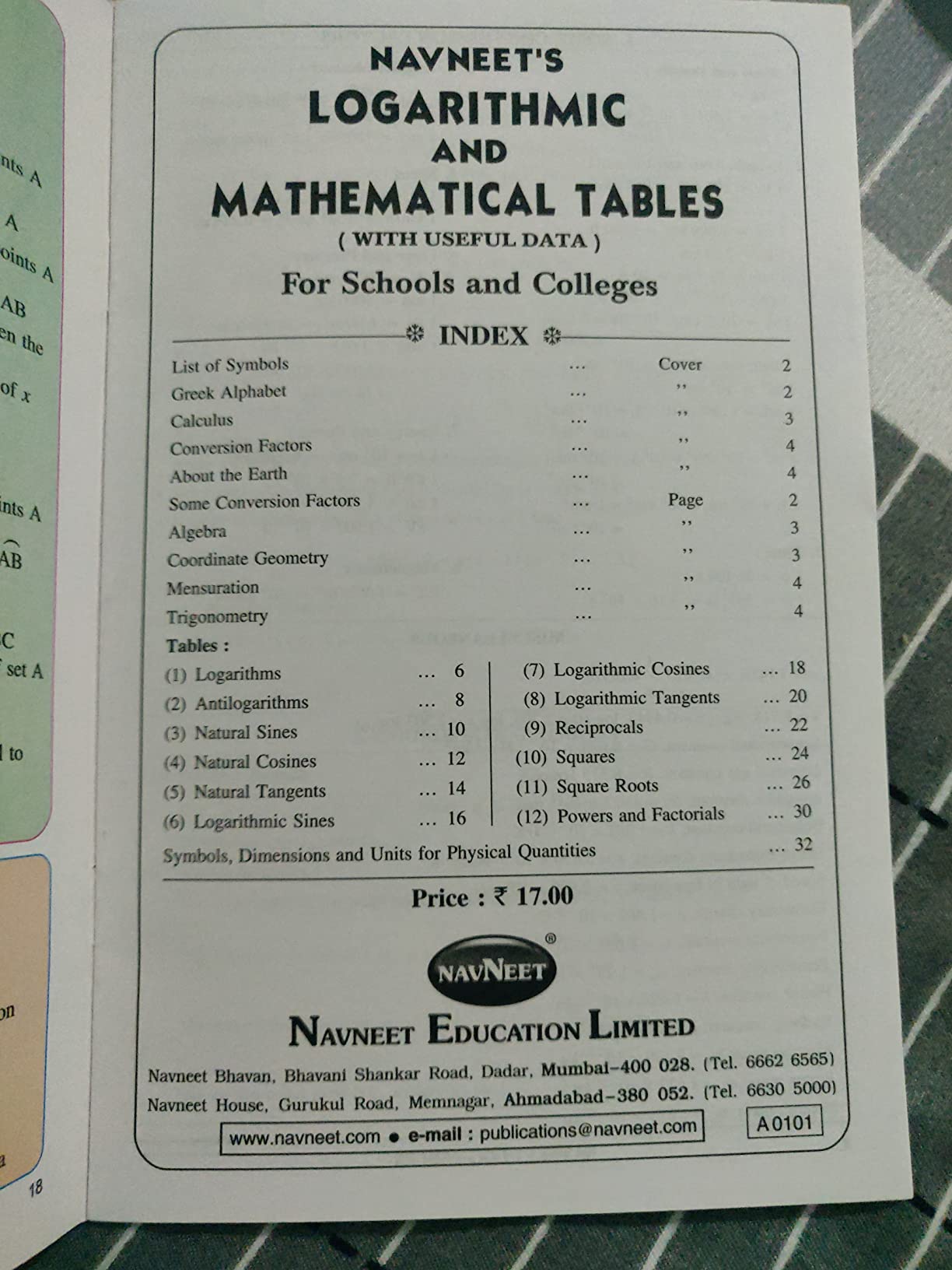 navneet logarithmic and mathematical tables (Pack of 05) : Navneet ...
