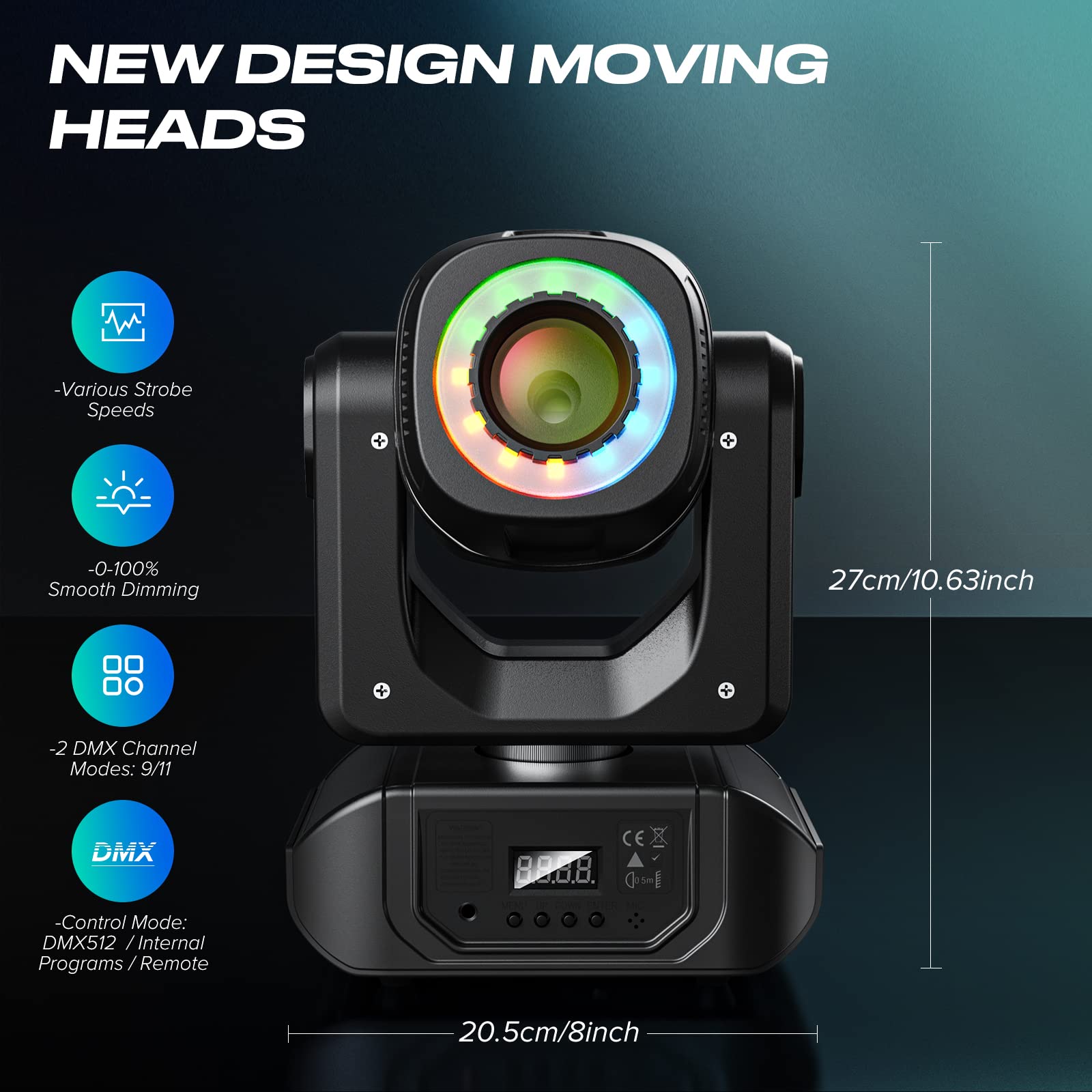 U`King DJ Moving Head Lights, 60W Stage Lights Beam Spotlight 8 Color 8 ...