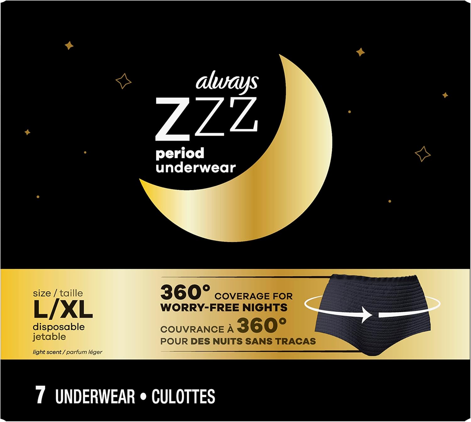 Amazon.com: Always ZZZ - Ropa interior desechable para mujer, talla LG, cobertura de 360°, 7 ...