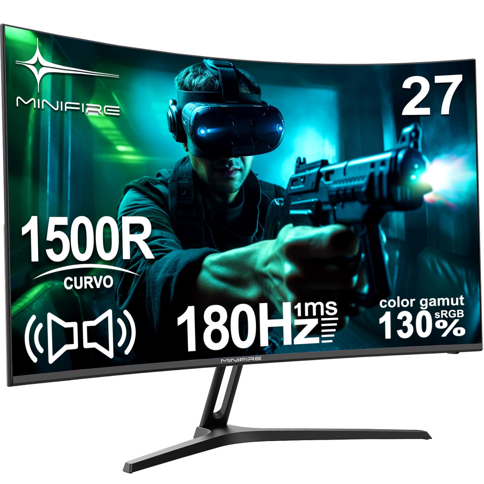 Minifire Gaming Curved Monitor 27 inch 180Hz 1Ms 130% sRGB Monitor with Speaker 1920 * 1080 VA ...