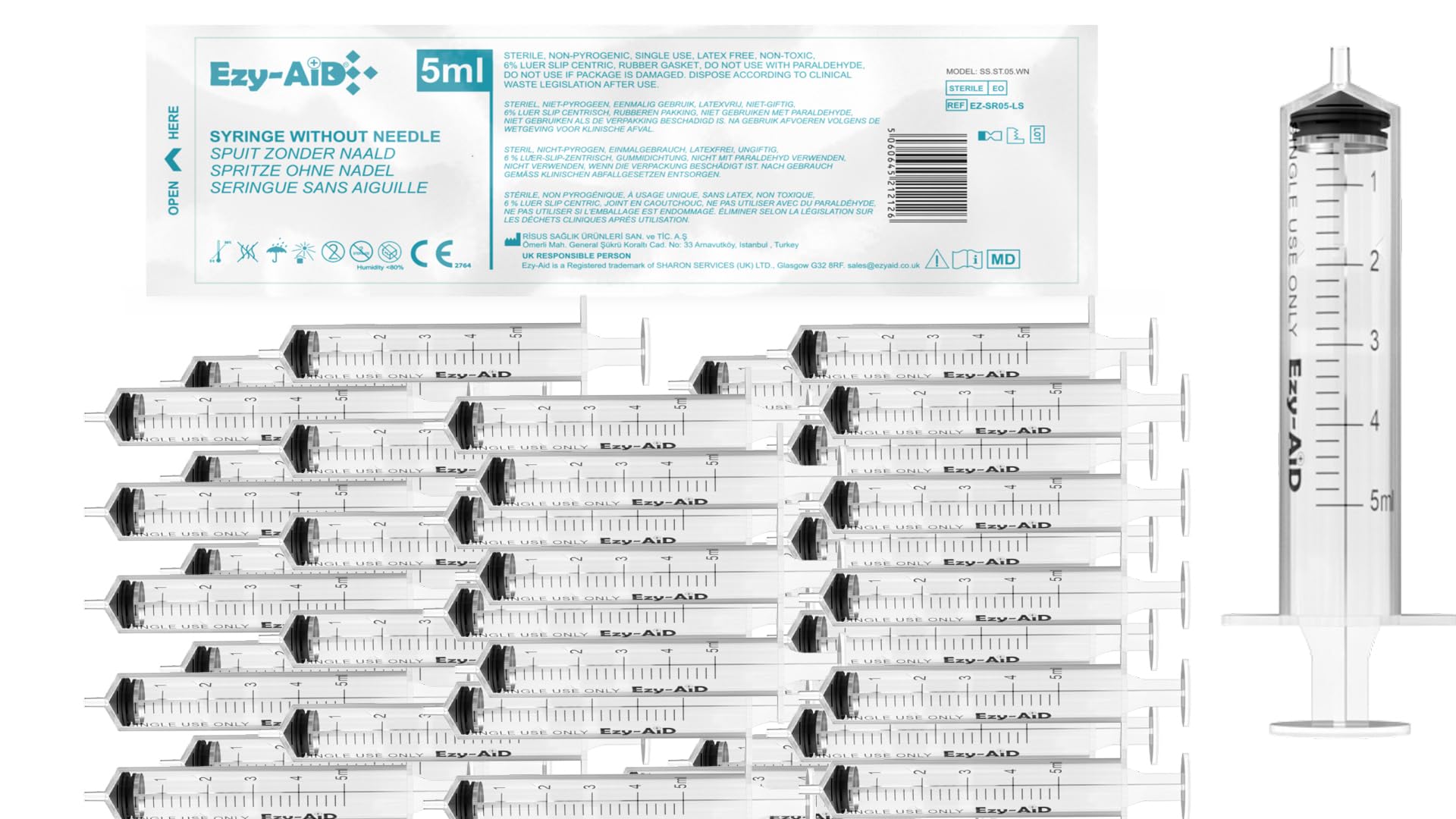50pk - 5ml Ezy-Aid Disposable Sterile Empty Syringe | Highly Accurate ...