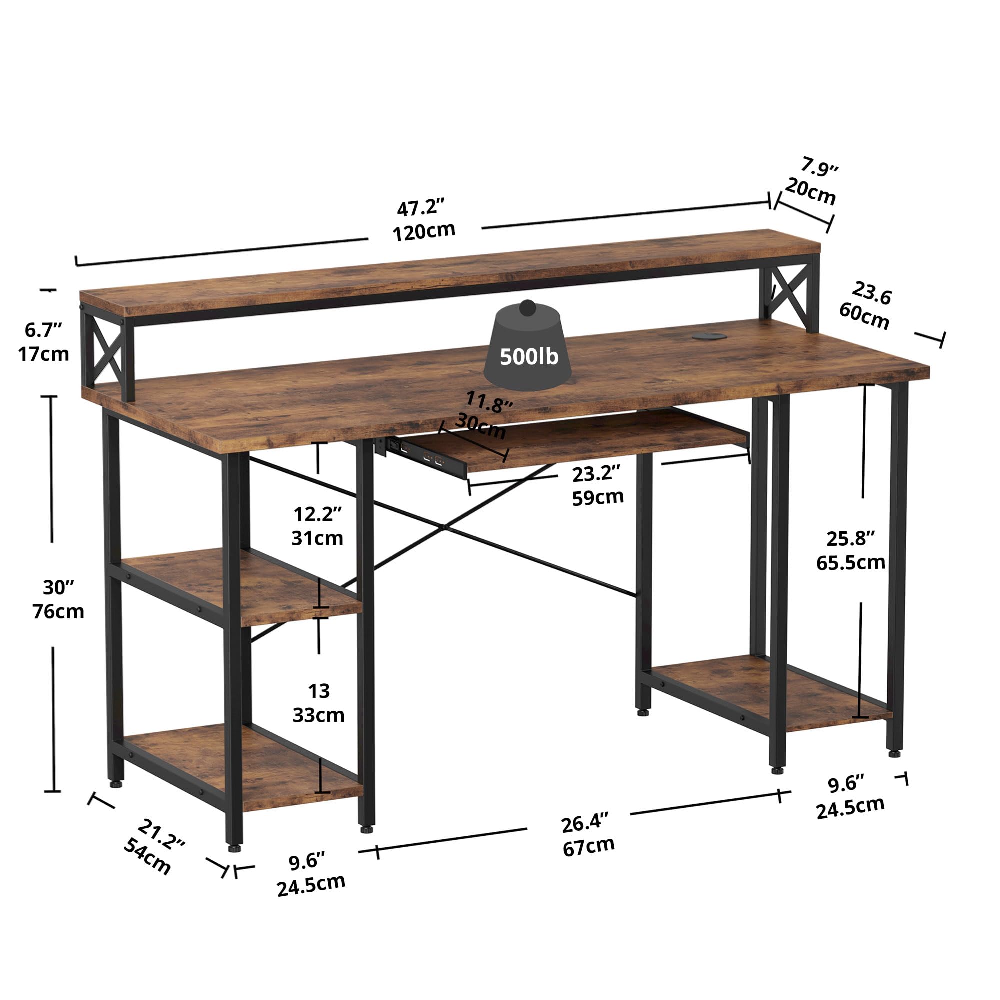Snapklik.com : IRONCK Computer Desk 47", Home Office PC Desk