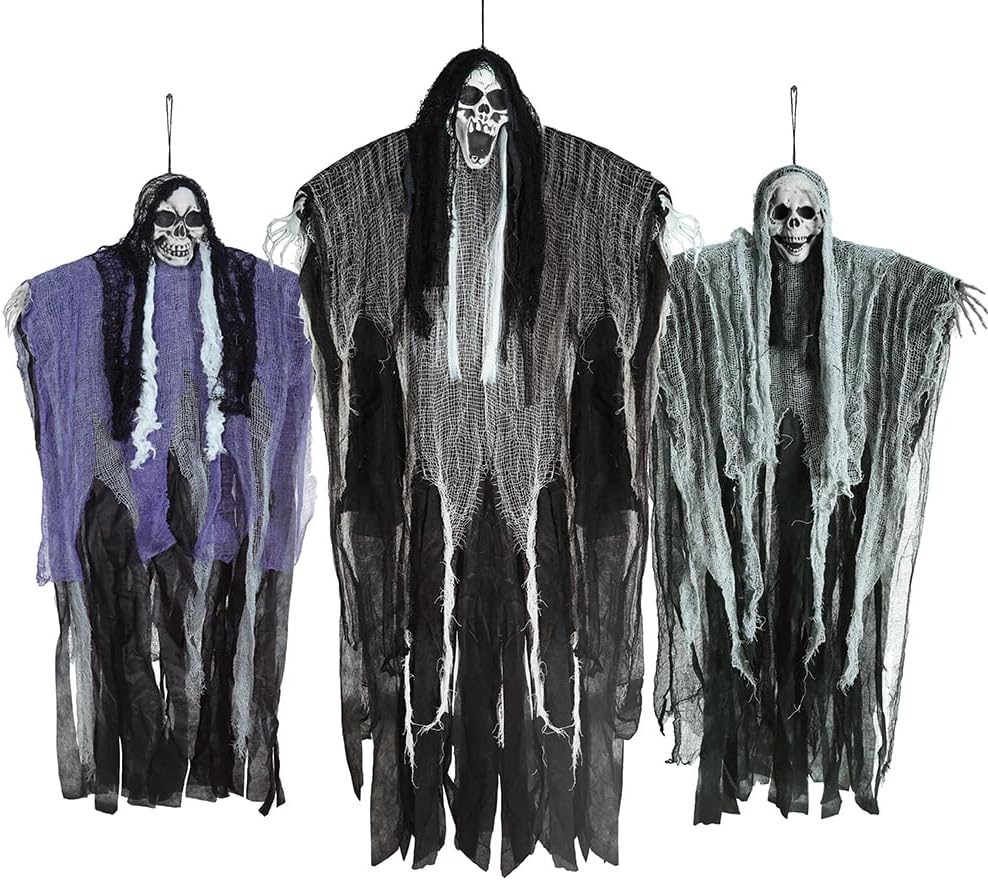 Amazon.com: Thaodura 3 Pack Halloween Skeleton Hanging Ghosts ...