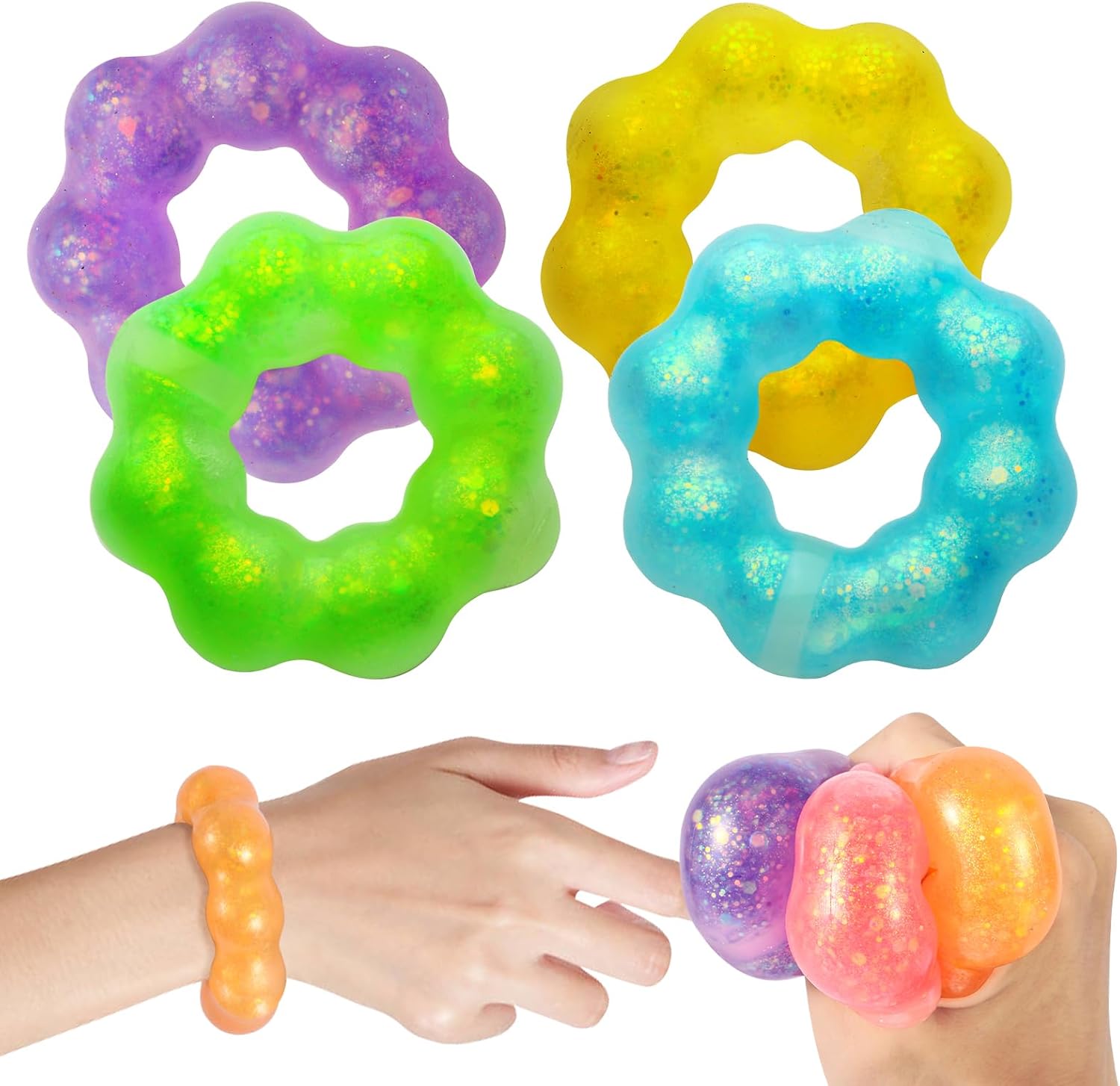 Amazon.com: 4-Pack Squishy Toys, Wearable Bracelet Stress Balls Fidget ...